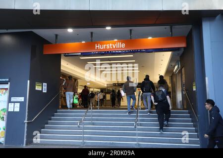 The entrance to Hurstville train station on the Ormonde Parade side ...