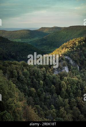 View from Hohenneuffen Castle to the Swabian Alb Biosphere Reserve and ...