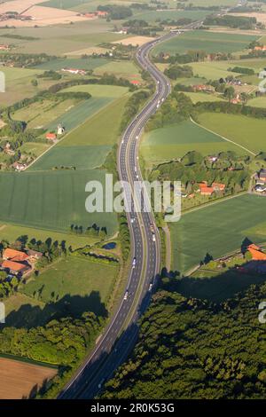 Aerial photo, Autobahn A2 highway, Rhynern rest stop, truck parking lot ...