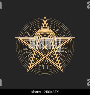 Occult and esoteric pentagram symbols, mason signs, magic tarot ...