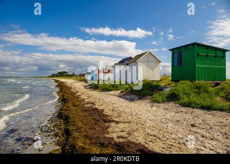 Beach huts on Vester Beach, Aeroskobing, Isle of Aero, Denmark Stock ...
