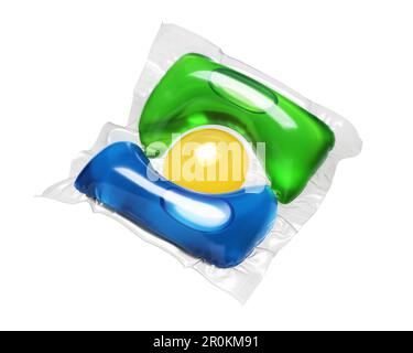 Laundry detergent pod yellow colored isolated on white background Stock ...