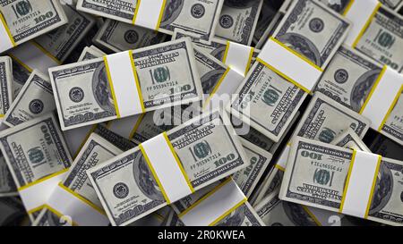 Horizontal 100 dollar money lots background. 3D illustration Stock ...