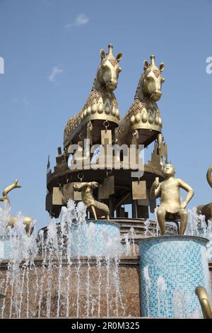 Beautiful Colchis Fountain with Golden Statues in Kutaisi, Georgia ...