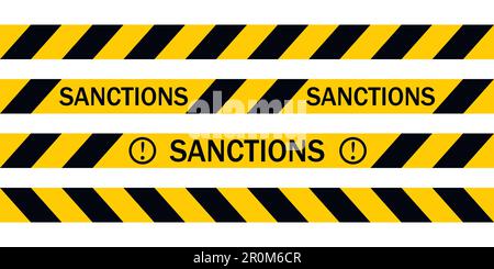 Yellow warning tapes inscription SANCTIONS. Seamless warning caution ...