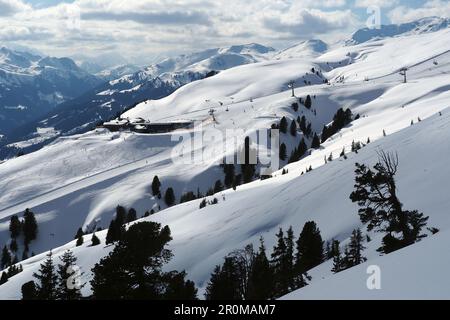 View to the Gerlos area in the ski area Königsleiten-Hochkrimml ...
