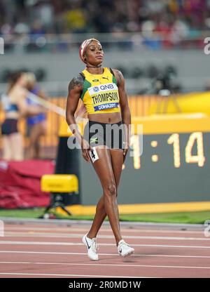 Elaine Thompson running the 100m at the 2019 World Athletics ...