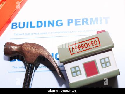 Building Permit concept with “approved” text . Permit about building activity and construction ...