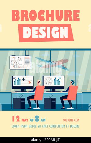 Operators controlling aircraft flat vector illustration. Cartoon ...