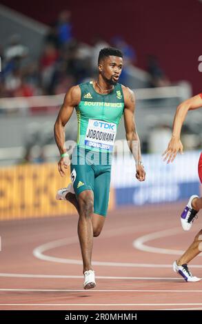Anaso Jobodwana running the 200m at the 2019 World Athletics ...
