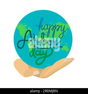 Save Our Planet Concept With Earth. Arbor Day Greeting for sticker ...