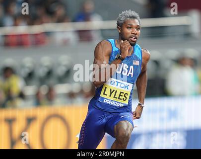 Noah Lyles running the 200m at the 2019 World Athletics Championships ...