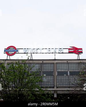 London Views - The West Ham underground tube station entrance Stock ...