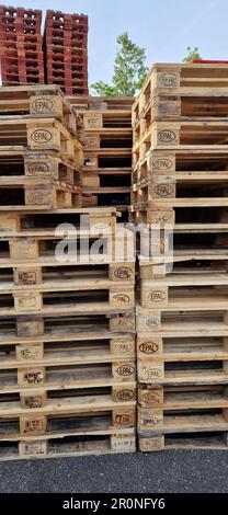 Empty wooden pallets, France Stock Photo - Alamy
