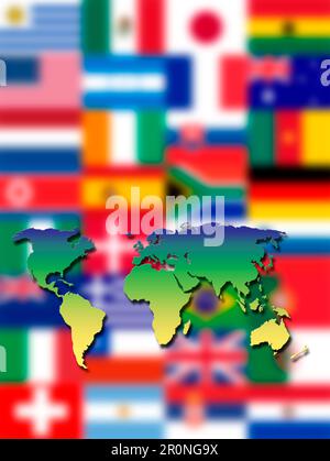 Flags of all nations and world map Stock Photo - Alamy