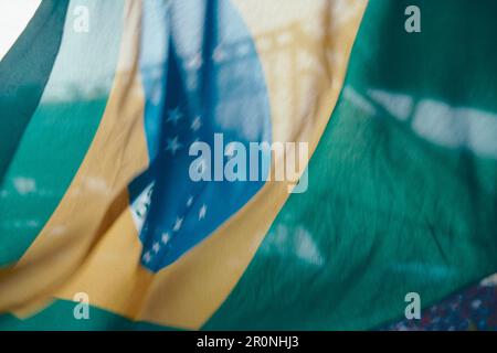 Brazil national football team. National Flag on green grass and soccer ...