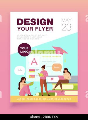 Happy women learning language online isolated flat vector illustration ...