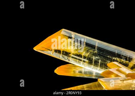 yellow selenite (gypsum) crystal, macro detail texture background ...