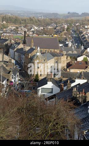 The town of Clitheroe viewed from Clitheroe Castle in the Ribble Valley ...