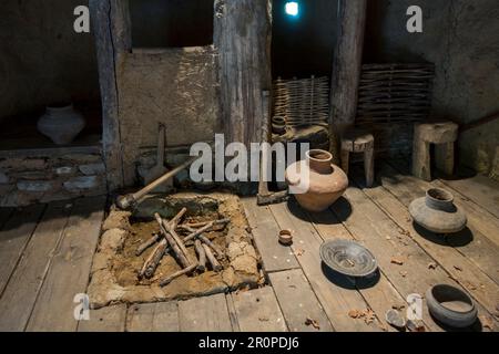Reconstructed protohistoric settlement showing Bronze Age house at the ...
