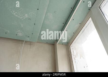 After plastering drywalling of new house under construction has been ...