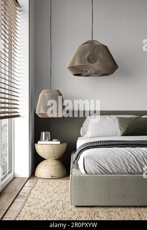 Bedroom japanese minimal style.,Modern green wall and wooden floor ...