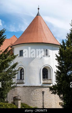 Mokrice castle circular tower with red clay rooftop, one of the most ...