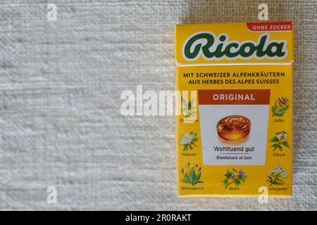 traditional swiss Ricola candy cough drops, original herb sweets sugarfree Stock Photo - Alamy