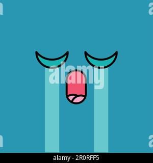 Crying, teary cute emoji vector illustration. Weeping, pain emoticon ...