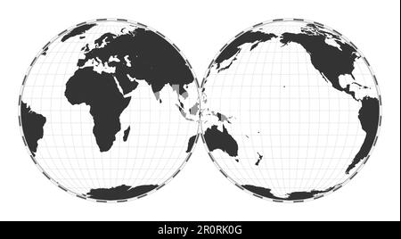 Vector world map. Mollweide projection interrupted into two equal-area ...