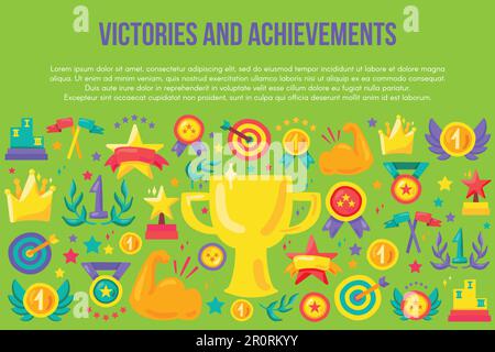 Victories and achievements flat banner template. Competition hand drawn ...