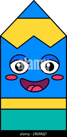 Happy smiling pencil emoticon. Laughing, funny study equipment emoji ...