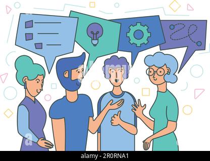 Team brainstorm, idea generation. Cartoon characters conversation ...
