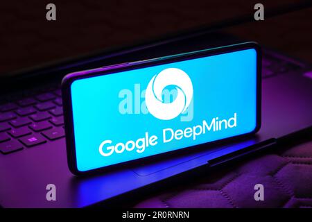 In this photo illustration, the Google DeepMind logo is displayed on a ...