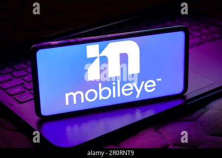 In this photo illustration, the Mobileye Global Inc. logo is displayed ...
