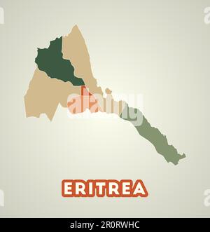 Eritrea map. Country poster with regions. Old grunge texture. Shape of ...