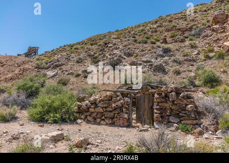 The ruins of the Eureka gold mine in Desert Valley, California Stock ...