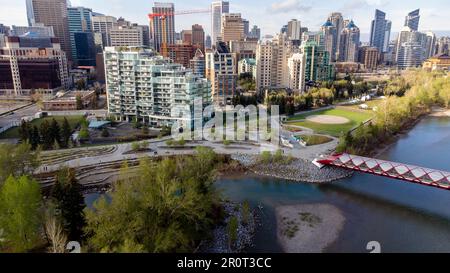 Aerial view of Calgary's skyline along the Bow River Stock Photo - Alamy