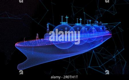 Gas carrier LNG. Blue particle and lines form 3d model Gas tanker Stock ...