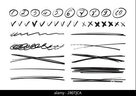 Pen strike line. Strikethrough marker scribble. Pencil and brush stroke ...