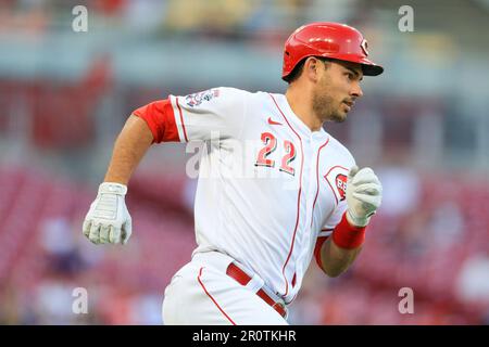 Cincinnati Reds' Luke Maile runs to first base in a baseball game ...