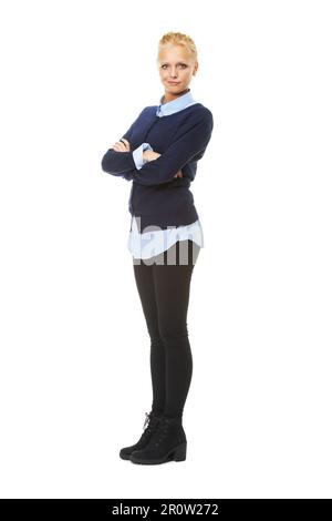 Expressing herself. Studio shot of an attractive young blonde woman ...