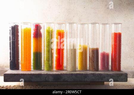 Selection of different coloured fish roe Stock Photo - Alamy