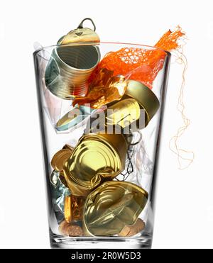 Bin full of empty tin cans for recycling in Lake Pleasant, NY USA Stock ...