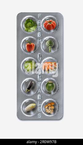 A top view of a tablet with peppers, tomato and lemon around Stock ...