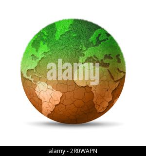World globe drying up due to global warming. Isolated on green ...