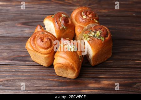 Tasty fresh pampushky. Traditional Ukrainian buns with garlic isolated ...