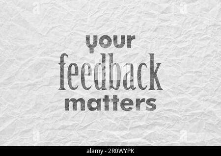 Text your feedback matters on white paper background Stock Photo - Alamy