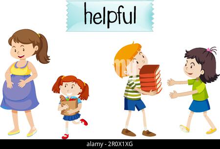 English vocabulary adjective word with cartoon characters illustration ...