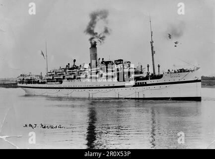 H.M.T. Nevasa, a troop ship, from an unattributed double size postcard ...